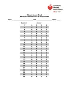 ACLS Answer Sheet | Central Valley Medical Education